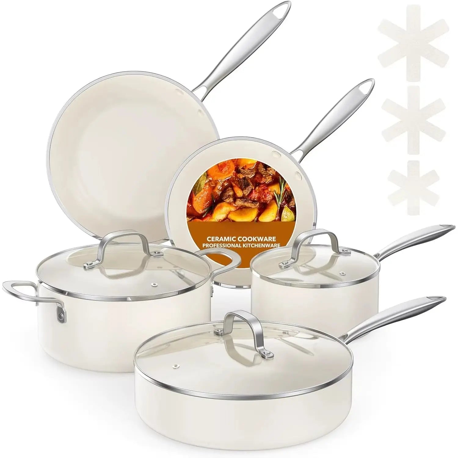 Ceramic Non-Stick Cookware Set, 11-Piece Induction-Compatible Cookware ...