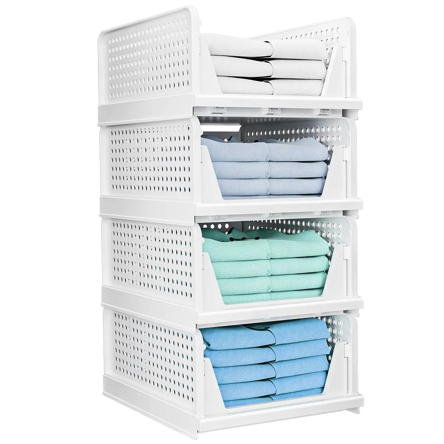 4-Pack Stackable Plastic Storage Boxes with Slide Rail for Living ...